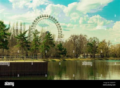 Moscow Russia April 18 2021 Izmailovsky Park Pond View On Big Ferris