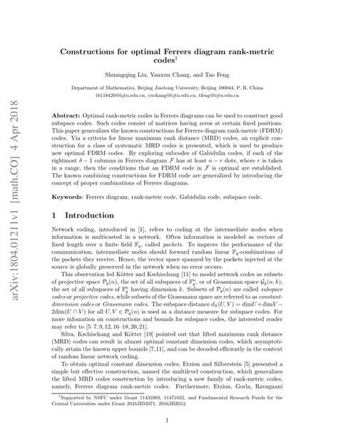 Pdf Constructions For Optimal Ferrers Diagram Rank Metric Codes