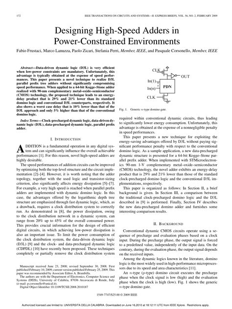 Pdf Designing High Speed Adders In Power Constrained Environments