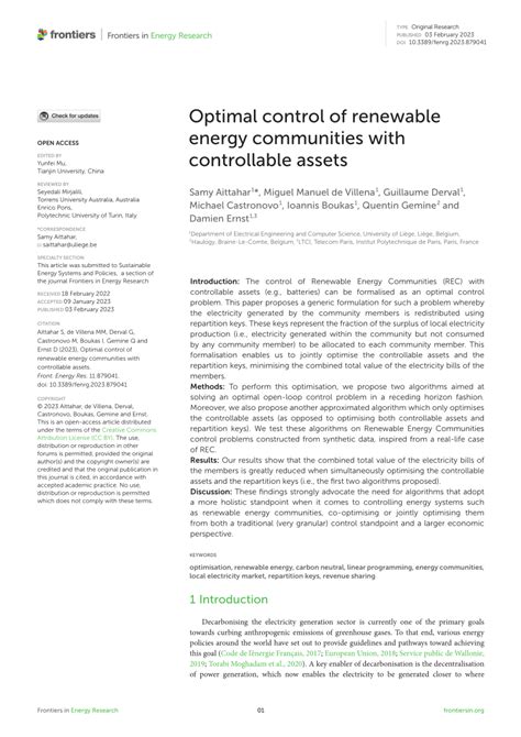 Pdf Optimal Control Of Renewable Energy Communities With Controllable Assets