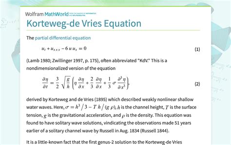 Korteweg De Vries Equation From Wolfram Mathworld