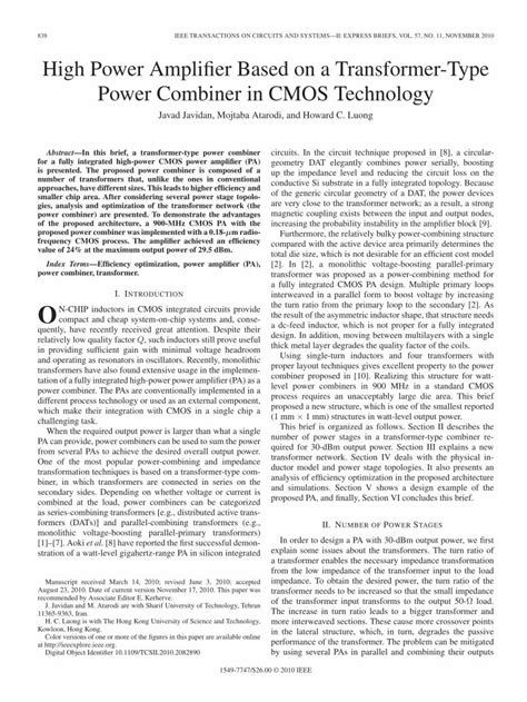 Pdf High Power Amplifier Based On A Transformer Type Power Combiner
