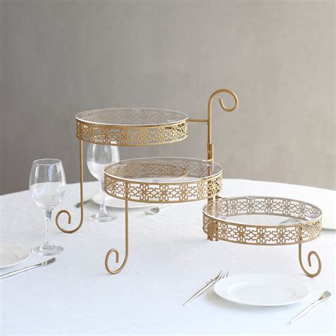 3 Tier Gold Metal Rotating Dessert Display Stand With Clear Acrylic