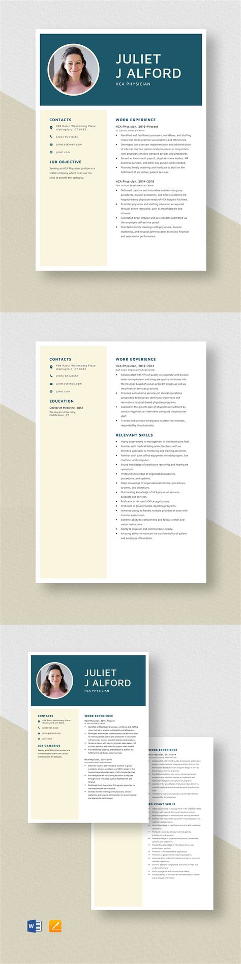 Hca Physician Resume Template Word Apple Pages
