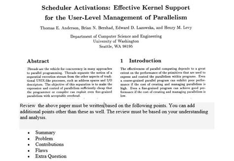 Solved Scheduler Activations Effective Kernel Support For