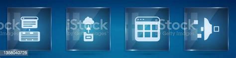 서버 데이터 웹 호스팅 클라우드 기술 데이터 전송 브라우저 파일 및 필터 설정을 설정합니다 정사각형 유리 패널 벡터 네트워크 서버에 대한 스톡 벡터 아트 및 기타 이미지