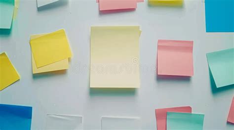 Three Colourful Post It Sticky Notes Are Hanging On A White Wall Stock