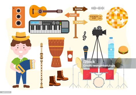 음악 요소 벡터 일러스트레이션 다양한 음표와 악기 현대 플랫 키즈 만화 손으로 그린 배경 템플릿 Dj에 대한 스톡 벡터 아트 및 기타 이미지 Istock