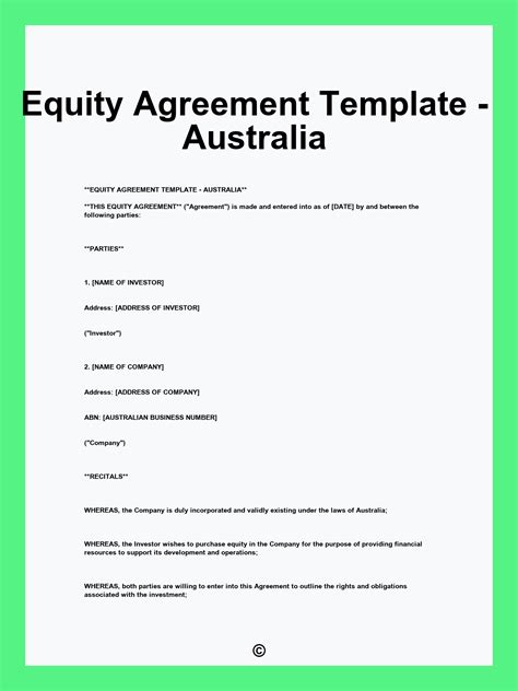 Equity Agreement Template Australia