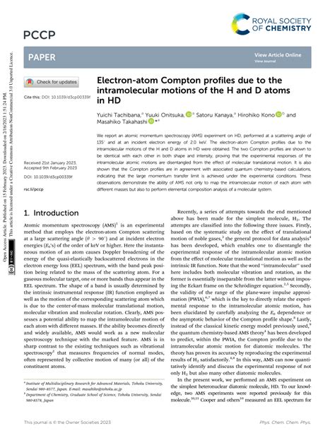 Pdf Electron Atom Compton Profiles Due To The Intramolecular Motions Of The H And D Atoms In Hd