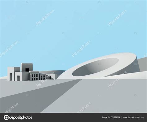 Vibrant Scene Showcasing Modern Minimalist Architecture Geometric Shapes Clear Blue — Stock