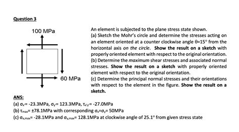 Solved Question 3 An Element Is Subjected To The Plane