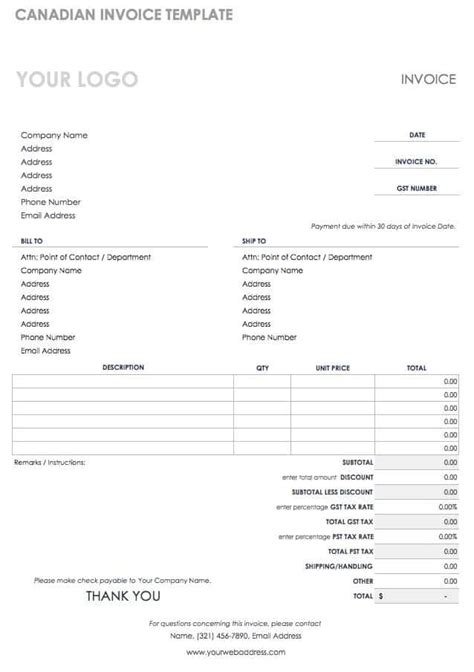 Canadian Invoice Template Invoice Template Ideas