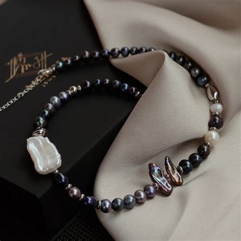 Чокер з темних перлин Благородність Merina прикраси з натурального каміння