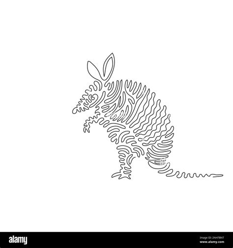 Single Swirl Continuous Line Drawing Of Cute Armadillo Abstract Art Continuous Line Draw