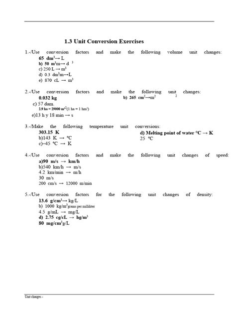 1 3 Unit Conversion Exercises With Conversion Factor With Solution Pdf