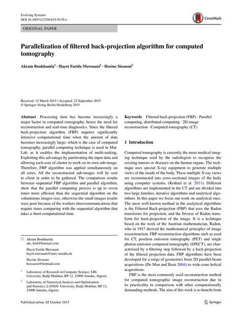 Pdf Parallelization Of Filtered Back Projection Algorithm For