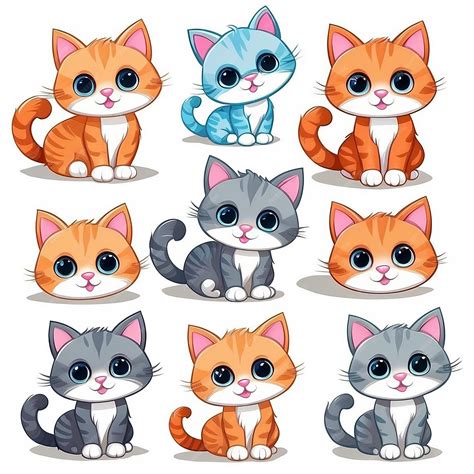 Premium Photo Set Of Cute Little Cats Cartoon
