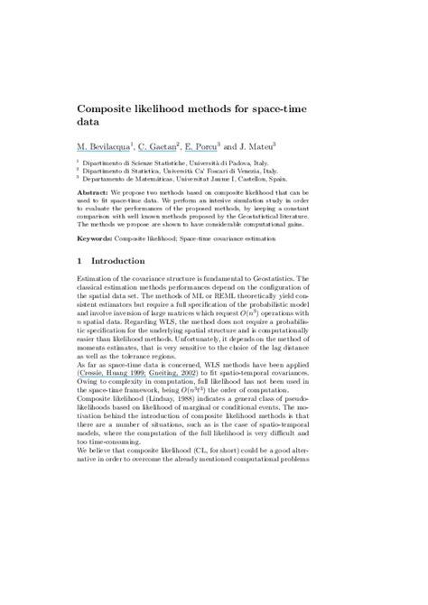 Pdf Composite Likelihood Methods For Space Time Data