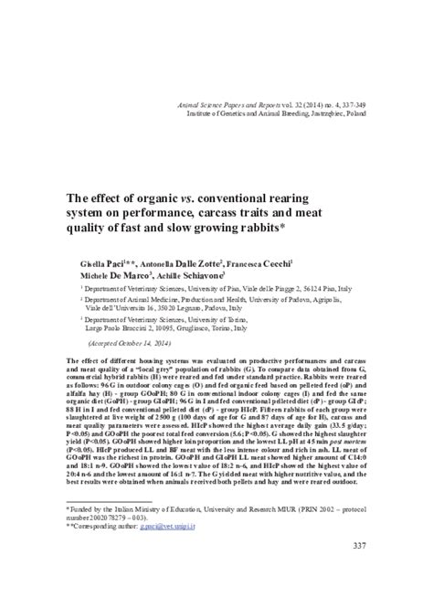 Pdf The Effect Of Organic Vs Conventional Rearing System On Performance Carcass Traits And