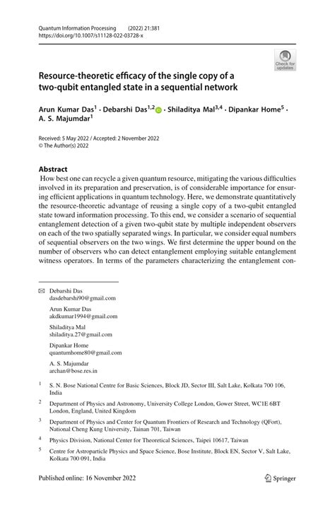 Pdf Resource Theoretic Efficacy Of The Single Copy Of A Two Qubit Entangled State In A