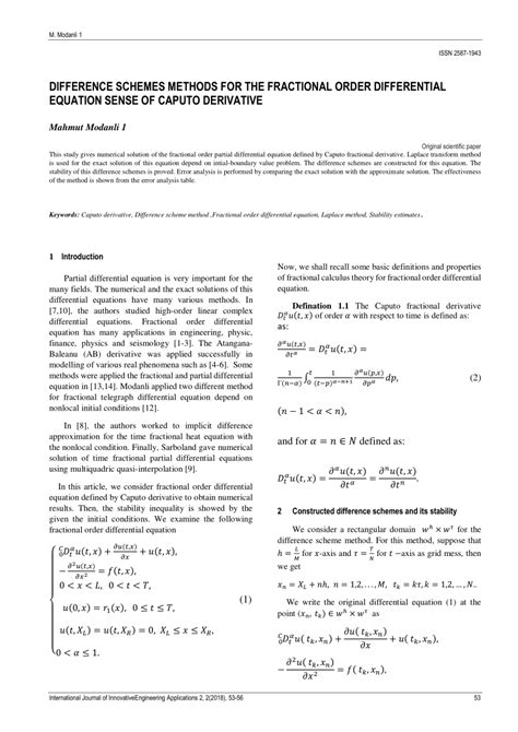 Pdf Difference Schemes Methods For The Fractional Order Differential Equation Sense Of Caputo