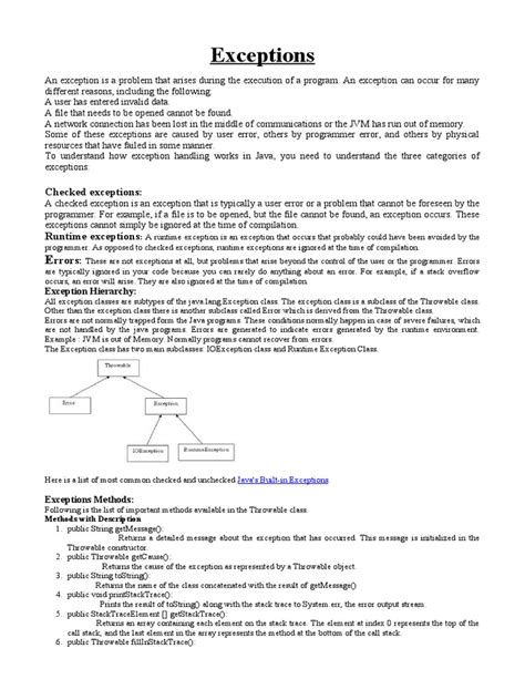 Exception Handling Pdf Java Programming Language Class
