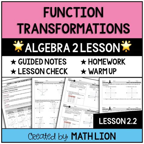 Function Transformations Algebra 2 Lesson 22 Bundle By Math Lion