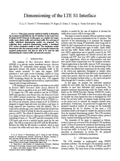 05 Dimensioning Of The Lte S1 Interface X Li Pdf Quality Of Service Communications