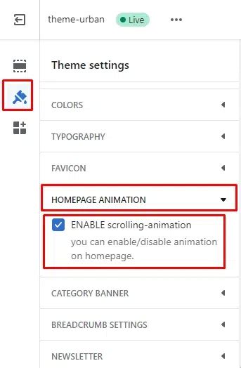 shopify how to enable disable homepage animation scrolling
