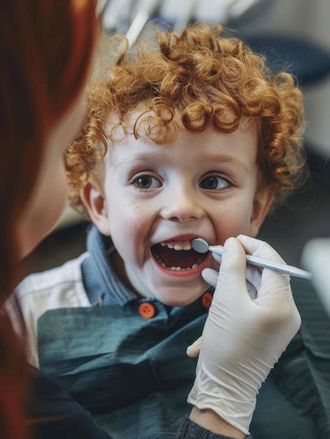 Boy Having Teeth Brushed Premium Ai Generated Image