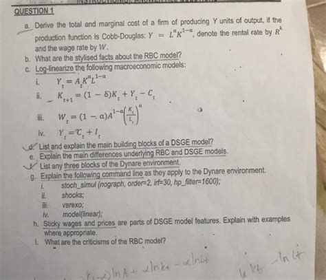Solved Question1a ﻿derive The Total And Marginal Cost Of A