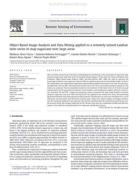 Pdf Object Based Image Analysis And Data Mining Applied To A Remotely