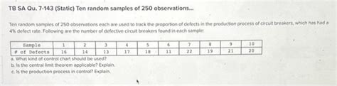 Solved TB SA Qu 7 143 Static Ten Random Samples Of 250 Chegg Com