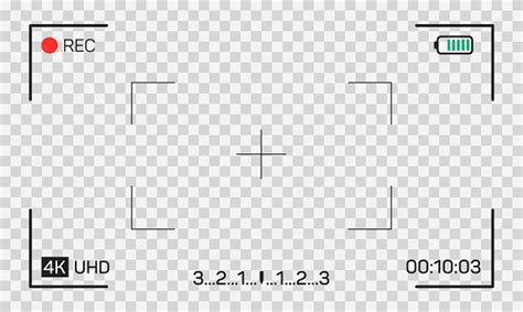 카메라 프레임 레커 뷰파인더가 있는 비디오 화면 레코드 영화의 배경입니다 비디오 그래피 감시를 위한 초점 시간 배터리로 표시합니다 사진 영화관을 위한 템플릿 벡터 그림입니다