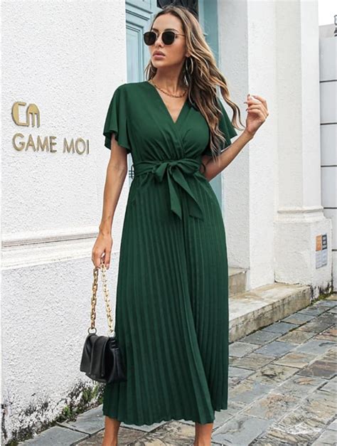 Green Pleated Maxi Dress Womens Fashion Dresses And Sets Dresses On