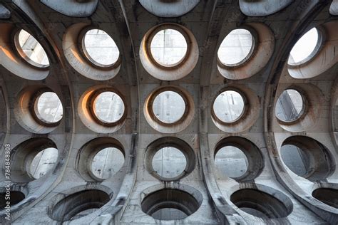 Architectural Marvel Showcasing An Array Of Circular Openings In A Concrete Structure Creating