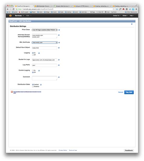 Having Trouble Associated Ssl Cert With Amazon Cloudfront