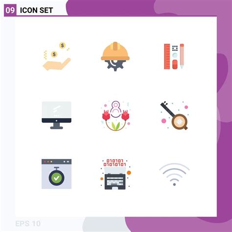 Set Of 9 Modern Ui Icons Symbols Signs For Pc Device Labour Monitor Education Editable Vector