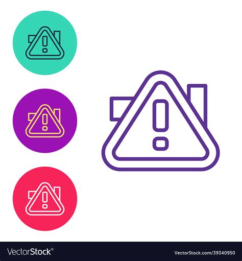 Set Line Exclamation Mark In Triangle Icon Vector Image