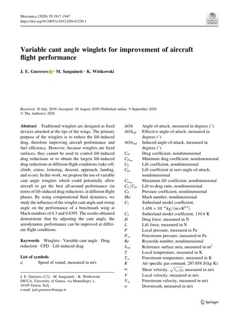 Pdf Variable Cant Angle Winglets For Improvement Of Aircraft Flight