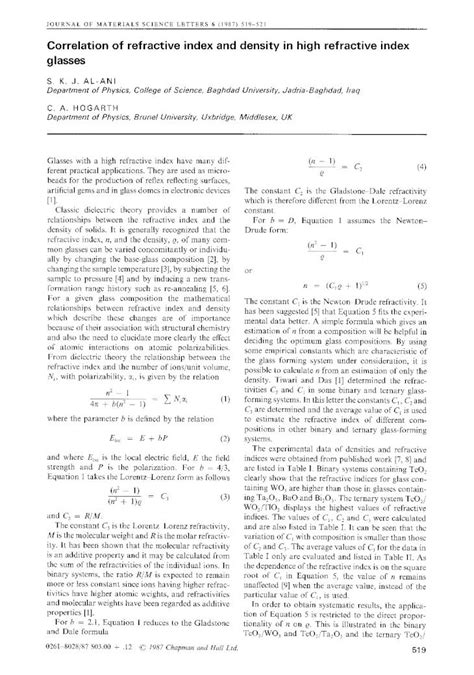 Pdf Correlation Of Refractive Index And Density In High Refractive Index Glasses Dokumen Tips