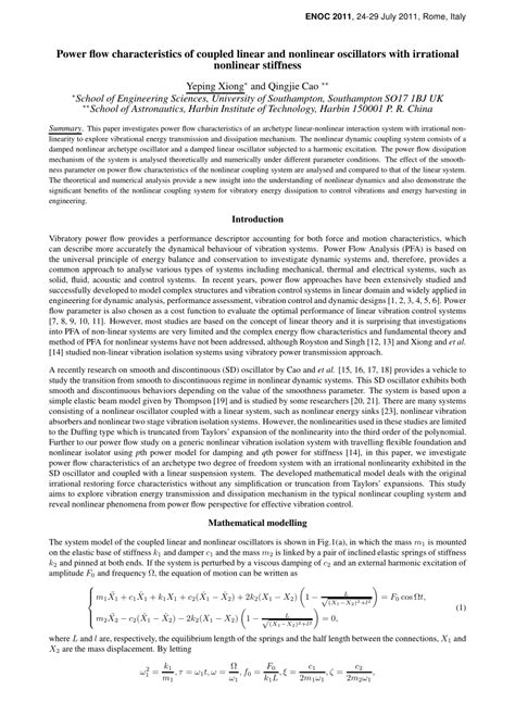 Pdf Power Flow Characteristics Of Coupled Linear And Nonlinear Oscillators With Irrational