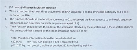 2 30 Points Missense Mutation Function A Write A