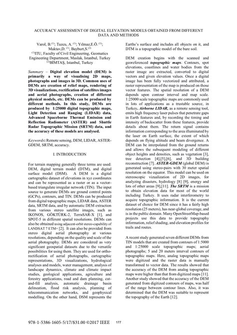 Pdf Accuracy Assessment Of Digital Elevation Models Obtained From Different Data And Methods