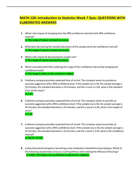 Math 120 Introduction To Statistics Week 7 Quiz Questions With Elaborated Answers Math 120