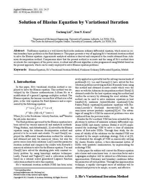 Solution Of Blasius Equation By Variational Iteration Yucheng Liu