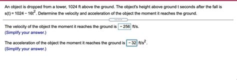 Solved An Object Is Dropped From A Tower 1024 Ft Above The