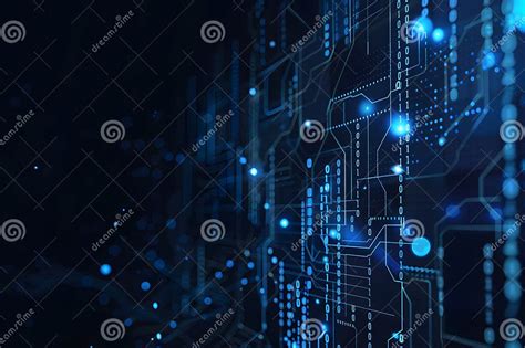 Blue Glowing Binary Code And Circuit Board On Dark Background Ai