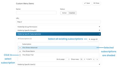 Account Custom Menu Items
